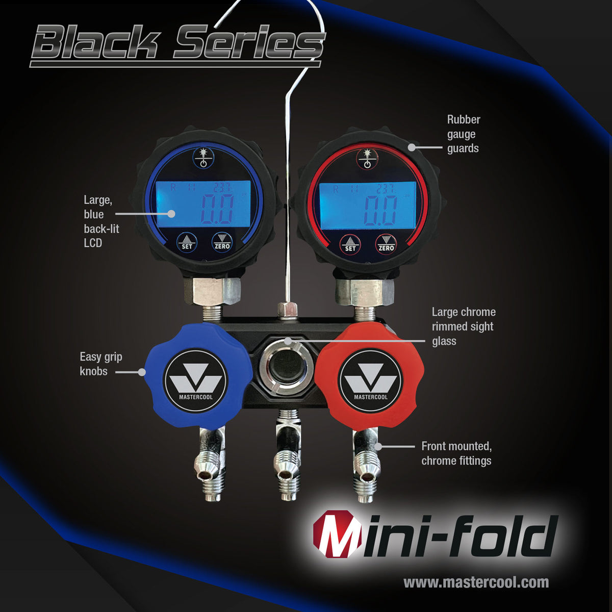Mastercool 94103 Black Series Mini-Fold Compact 2-way Aluminum Manifold ...