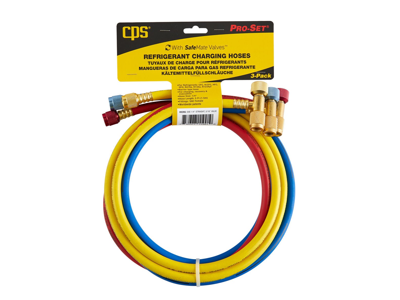 CPS HK5NG Premium Refrigerant Charging Hose Set 5ft with SafeMate ...