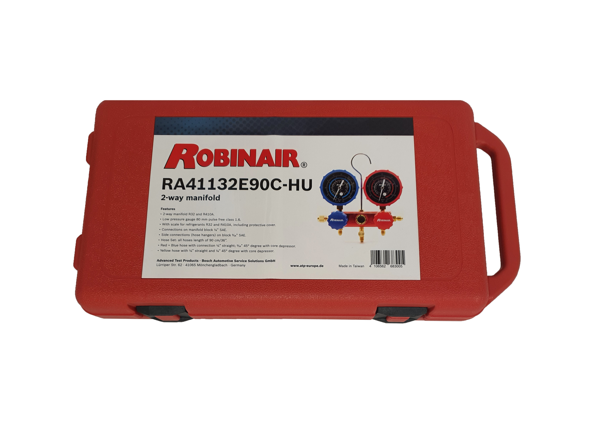 Robinair 41132E90C-HU 2-Way Analog Manifold R32/410A With 90cm Hoses ...