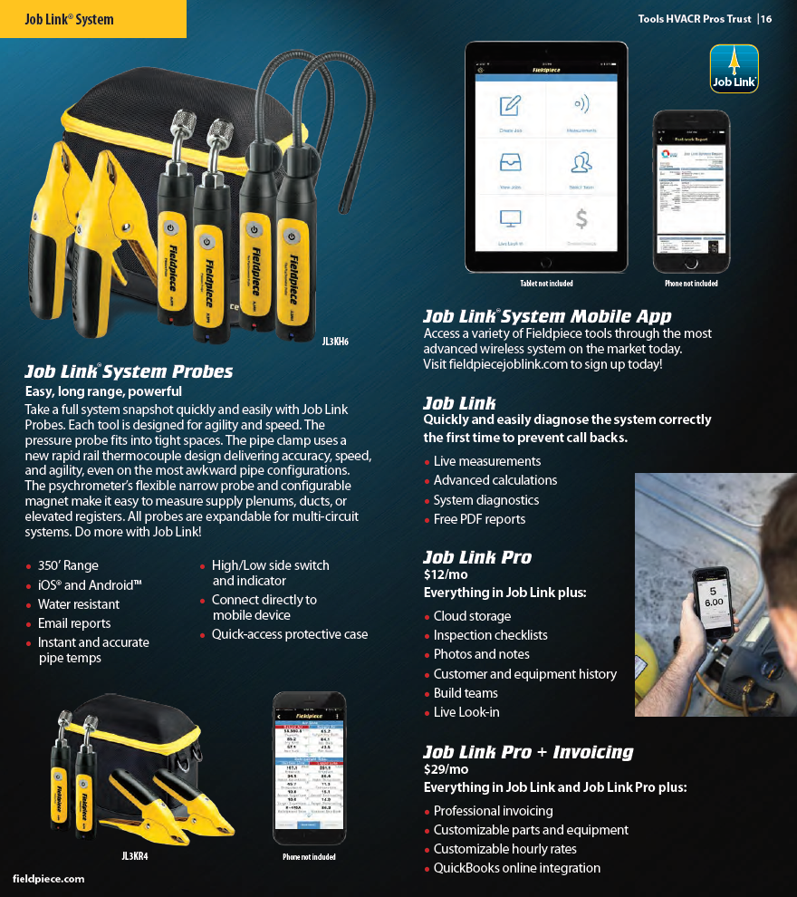 Fieldpiece JL3KH6 Job Link Charge & Air Test Probe Kit – Cool Tools HVAC-R